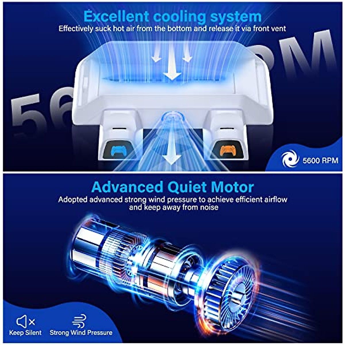 PS5 Stand and Cooling Station with Dual PS5 Controller Charging Station for Playstation 5 PS5 Console Disc/Digital Edition, PS5 Accessories, Cooling Fan, Headset Holder, 11 Game Slots, White