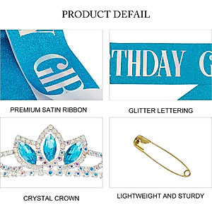COCIDE Birthday Princess Sashes and Tiaras for Girls Birthday Pink Crowns and Tiaras for Women Birthday Party Accessories Kit Happy Birthday Decorations Set Glitter Sash Crystal Rhinestone