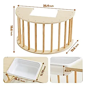 Beright 5 in1 Climbing Arch Sensory Table for Kids, Montessori Climbing Gym, Rocker Board Wooden Toy with Collapsible Storage Bin, Learning Playset