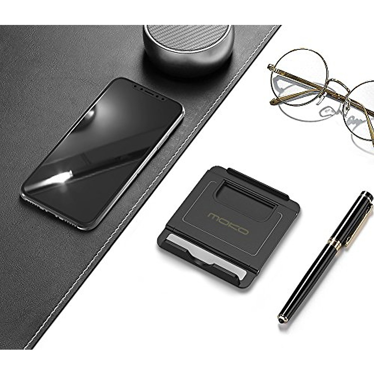 MoKo 2 Pack Phone/Tablet Stand, Foldable Desktop Holder for 4-11" Devices, Compatible with iPhone 14 Pro Max/14, iPhone 13/13 pro Max/12, iPad Air 4/Mini 6 2021, iPad 9th 10.2, Galaxy S20, Black
