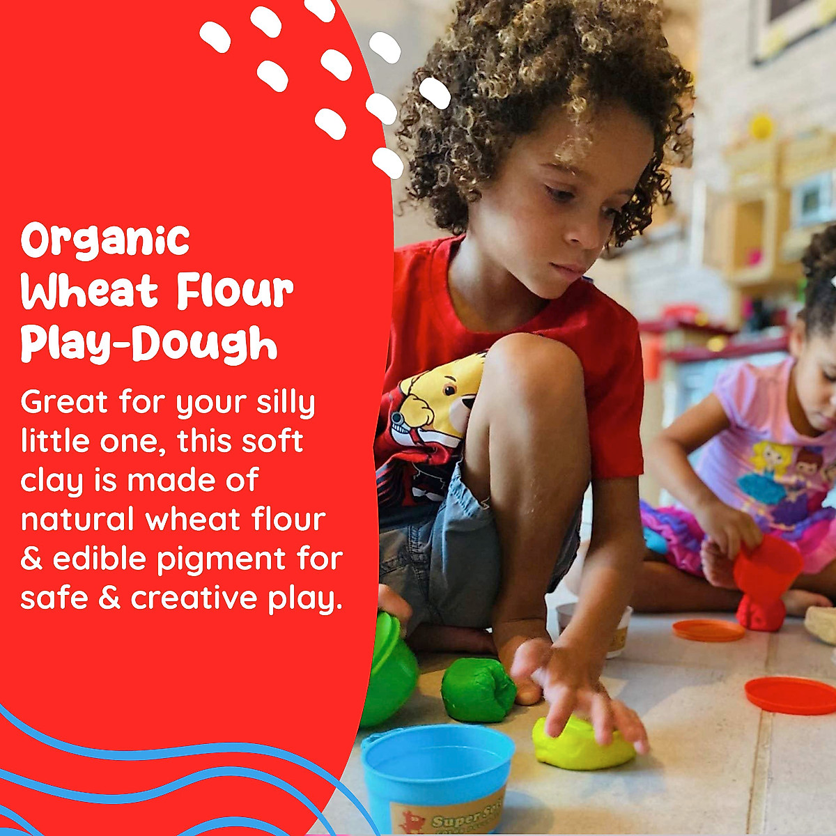 Modeling Clay for Kids - 6 Super Soft & 100% Natural Kids Modeling Clay Doughs Made from Wheat Flour - 100g Per Can of Reusable & Vibrant Kids Clay Modeling Kit for Ages 3+ by Marie’s Kids