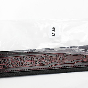 Walker & Williams GB-163 Oxford Brown Handmade Padded Guitar Strap with Oak Leaves & Texas Star Tooling For Acoustic, Electric, And Bass Guitars