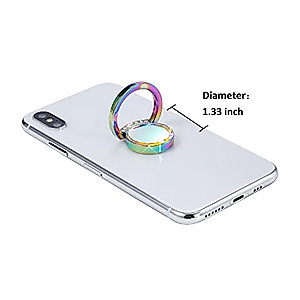 lenoup Iridescent Glitter Bling Bling Phone Ring Holder,Sparkle Phone Ring Grip Artificial Stand with Flat Diamond,Flat Rhinestone Cell Finger Ring for Phones,Pad(Rainbow)