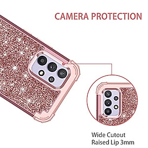 LONTECT for Galaxy A53 5G Case Glitter Sparkly Bling Shockproof Heavy Duty Hybrid Sturdy High Impact Protective Cover Case for Samsung Galaxy A53 5G 2022, Shiny Rose Gold