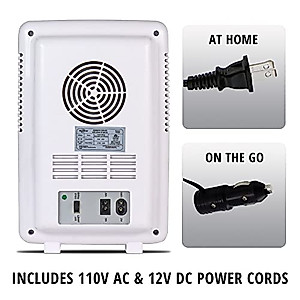 Koolatron Cosmetics Fridge w/Lighted Makeup Mirror, 6L Portable Skincare Refrigerator w/LED Ring Light, 12 Volt DC and 110 Volt AC Cords, Beauty Serum, Face Mask, Home, Travel, Hotel, Dorm, Office