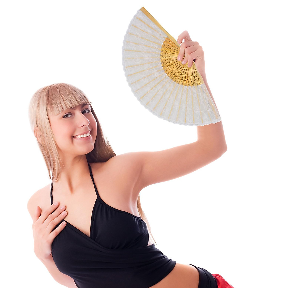 Amajiji Chinese/Japanese Vintage Retro Style Bamboo Wood Silk Folding Hand Fan for women HBSY (23cm) (001)