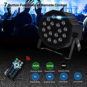 Missyee 18 RGB LED DJ Stage Uplight -DMX Control Sound Activated with Remote Control and 7 Modes LED for Wedding, Events, Christmas and Halloween Music Disco Party -R&D in USA -8 Pack