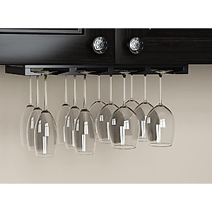 Rustic State 4 Sectional Adjustable Wood Under Cabinet Wine Glass Holder Wine Glass Rack Hanging Shelf Stemware Bar Organizer - 12 Wine Glass Storage - 10 Inch Deep - Black