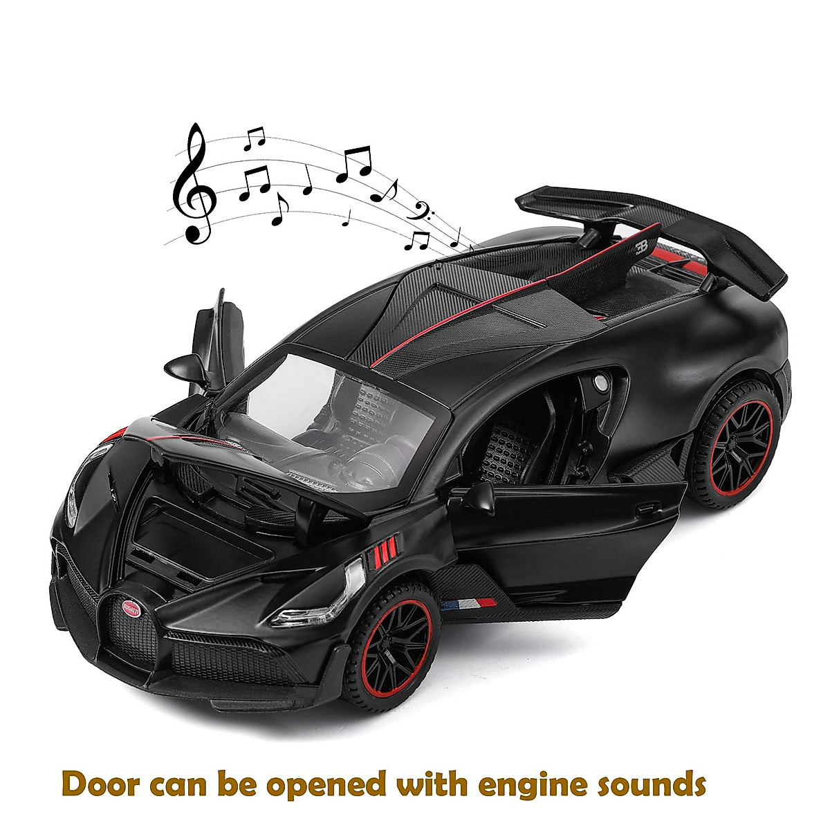 Bugatti Divo Diecast Metal Model Cars for Boy Toys Age 3-12 Pull Back Vehicles with Music Doors and Hood Can Be Opened(Black)