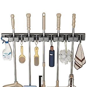 Broom Holder,Broom Hanger Wall Mount,Mop and Broom Holder Wall Mount,Removable and Adjustable Broom Holder Wall Mount,Non-Slip and Waterproof,Suitable for Home Kitchen Garage. (Grey)