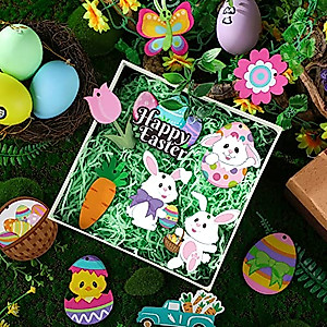 24 Pieces Spring Easter Wooden Ornaments Happy Easter Cutouts Embellishments Cute Holiday Decorations with Strings Hanging Ornaments for Easter Tree Party Home Classroom Decor (Bunny Egg Flower)