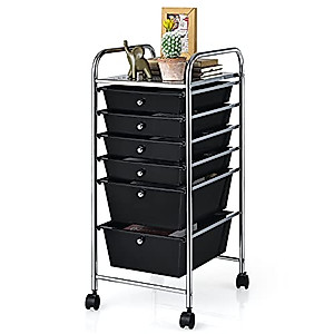 Giantex 6 Storage Drawer Cart Rolling Organizer Cart for Tools Scrapbook Paper Home Office School Multipurpose Mobile Utility Cart (Black)