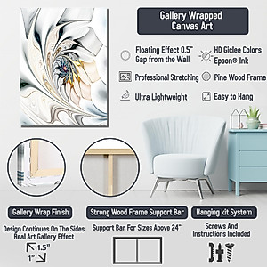 Designart, Modern Canvas Art Wall Decor, White Stained Glass - White Wall Art For Living Room, Floral Wall Art Bedroom, Dining Room Wall Decor, White Wall Art