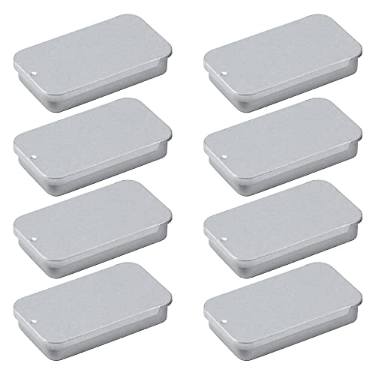 Tighall 8PCS Metal Slide Top Tin Containers Rectangle Tin Box Empty Storage Tins for Lip Balm Candles Crafts Candies Jewelry (2.2"*1.1"*0.4",Silver)
