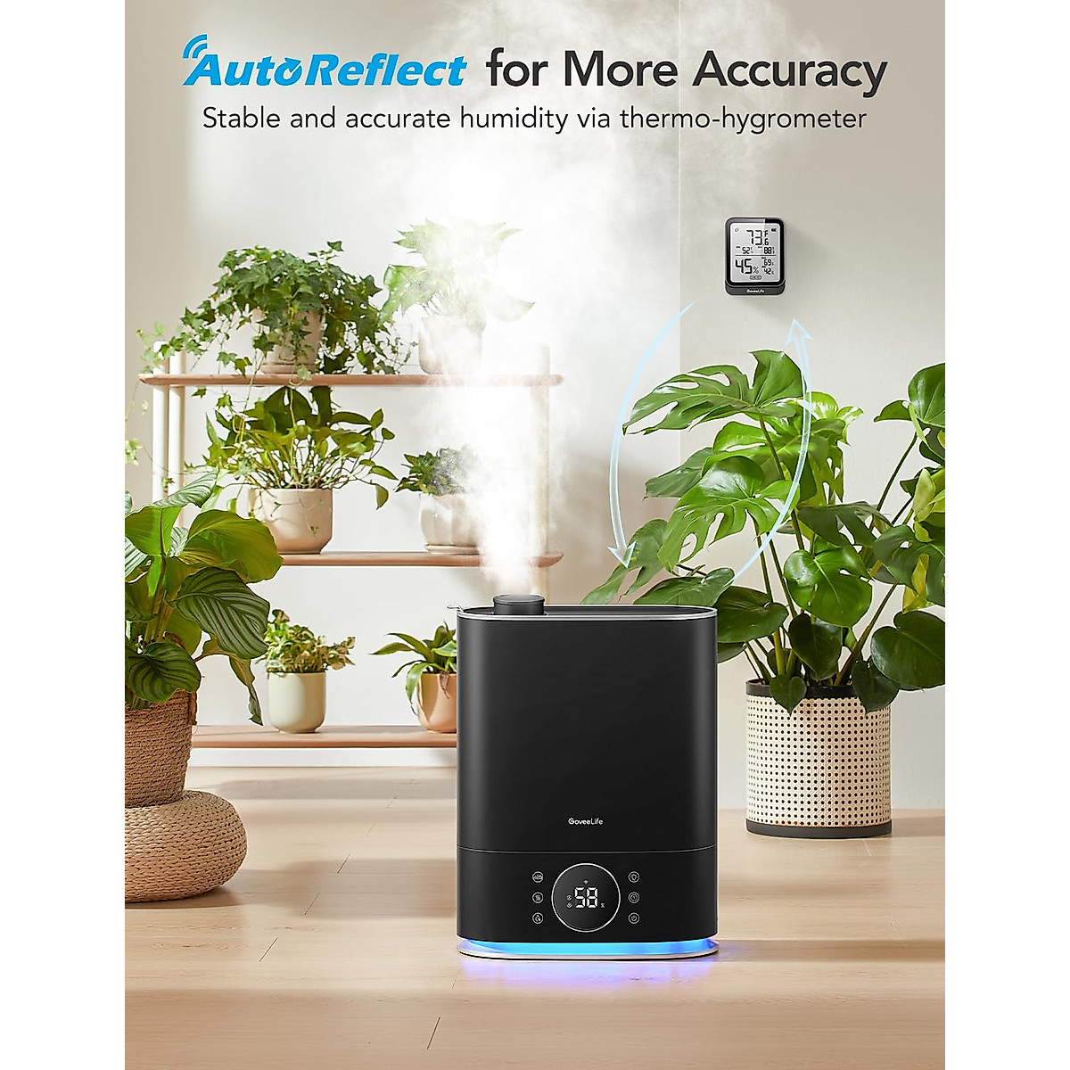 GoveeLife Smart Humidifier, Top Fill 7L Warm & Cool Mist Humidifiers for Bedroom, 70H Runtime, Auto Shut-Off, RGB Light,WiFi Air Humidifier for Large Room, Plants, Nursery Work with Alexa App Control