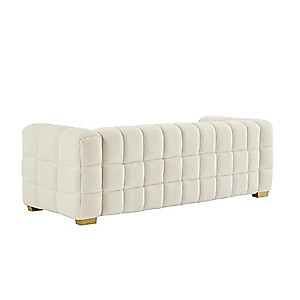 3 Seater Boucle Upholstered Loveseat Sofa Couch, Teddy Fleece Deep-Seat Cloud Modular Couch with Metal Golden Legs and Decor Pillows, Minimalist Style Oversized Love Seat for Living Room, Office