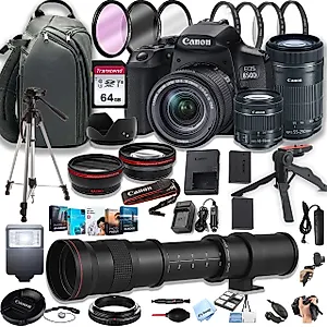 Canon EOS 850D (Rebel T8i) DSLR Camera w/EF-S 18-55mm F/4-5.6 STM Zoom Lens + 55-250mm f/4-5.6 is STM Lens + 420-800mm Super Telephoto Lens + 64GB Memory Cards, Professional Photo Bundle (44pc Bundle)