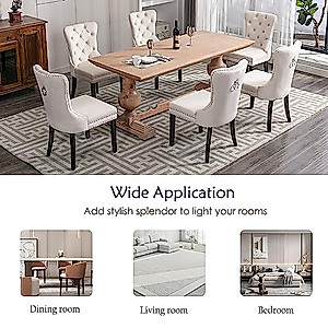 KCC Velvet Dining Chairs Set of 4 (Renewed), Upholstered High-end Tufted Dining Room Chair with Nailhead Back Ring Pull Trim Solid Wood Legs, Nikki Collection Modern Style for Kitchen, Beige