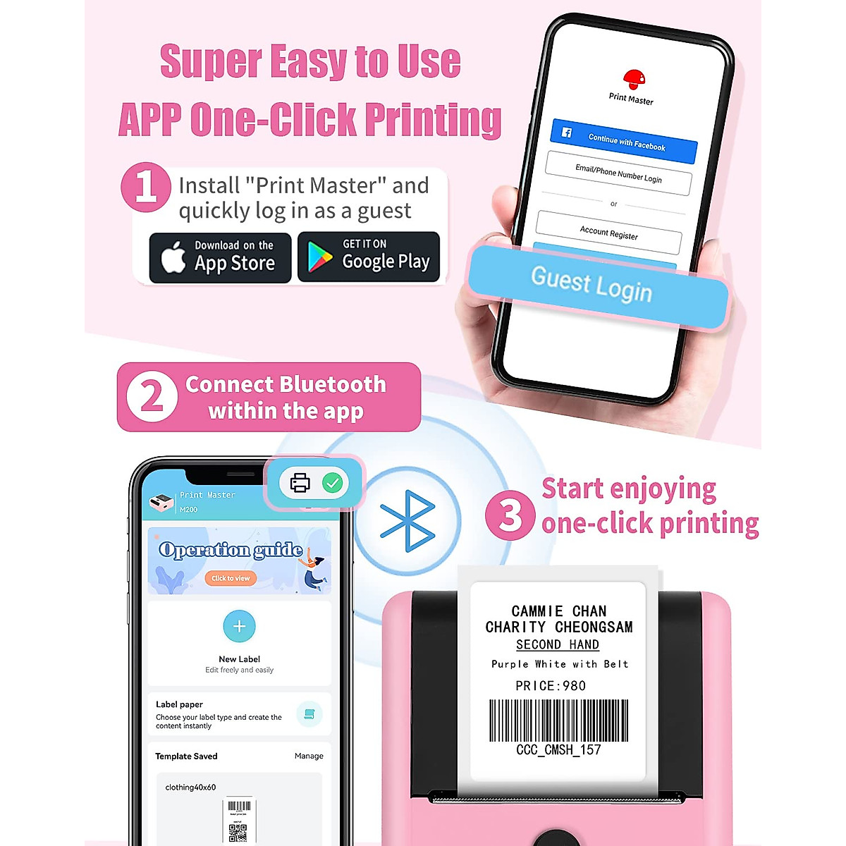 Memoking Label Makers Machine with Tape for Home & Office Organization and Storage - 3" Wireless Label Printer for Office Supplies Labels - Mini Sticker Maker - M200 Bluetooth Label Maker for Phone&PC