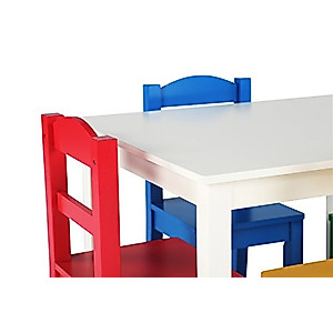 Humble Crew, White/Primary Kids Wood Table and 4 Chairs Set &, White/Primary Kids Book Rack Storage Bookshelf-4 Tiers