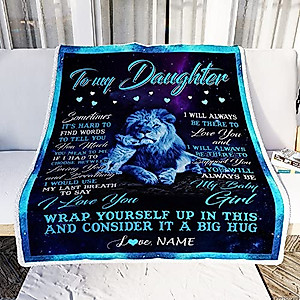 CenturyTee Personalized to My Daughter Blanket from Dad Lion Sometimes It's Hard to Find Words Daughter Birthday Christmas Customized Fleece Blanket (30 x 40 Inches - Baby Size)