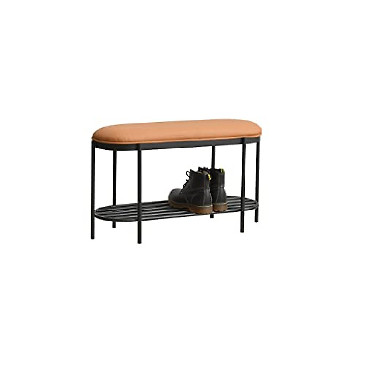 Shoe Rack Shoe Shelf Stackable Shoe Rack Shoe Entryway Bench, Wrought Iron 2-Tier Shoe Storage Organizer with Leather Cushion Seat for Entryway Hallway Living Room Bedroom Shoe Bench Stackable Shoes