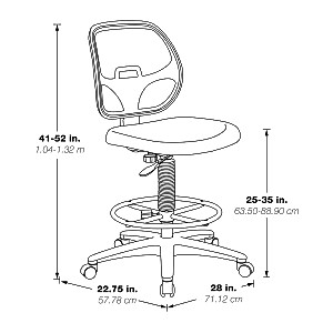 Office Star DC Series Deluxe Breathable Mesh Back Ergonomic Drafting Chair with Lumbar Support and Adjustable Footring, Black Fabric