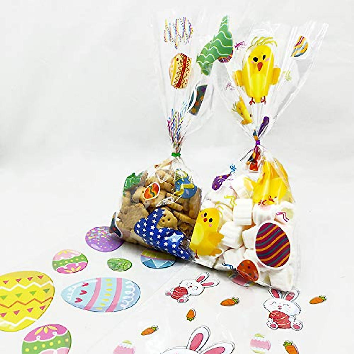 Hifunwu 120 Pack Easter Cookie Bags Easter Treat Bags Easter Cellophane Bags with Ties for Cookie Candy Easter Party Supplies