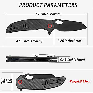 SENNILOX Folding Pocket Knife,3.26" D2 Blade,Full Carbon Fiber Handle,Titanium Coating,Unique Tool Gift for Men Women