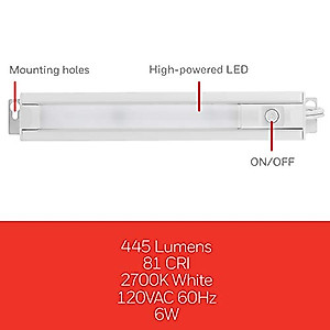 UltraPro 16in. LED Fixture, Under Cabinet Light, 2700K Warm White, 445 Lumens, Closet, Kitchen, Flat Plug, 44128