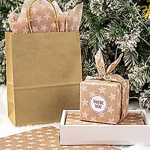 LeZakaa 60 Sheets Tissue Paper Bulk & 30 Pcs "Thank You" Sticker - Rose Gold Color with Star Pattern for Christmas, Birthday, Holiday (13.8 inch x 19.7 inch)