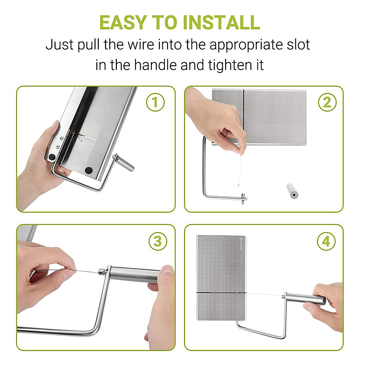 zanmini Cheese Slicer, Stainless Steel Cheese Cutter with Accurate Size Scale, Wire Cheese Slicer for Cheese Butter, Equipped with 4 Replaceable Cheese Slicer Wires