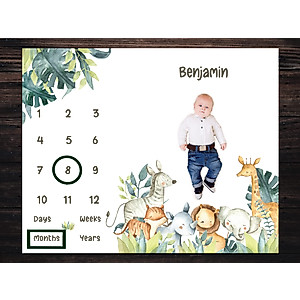 Farnodbaby Personalized Baby Milestone Blanket 50x40 Boy Girl Unisex Safari, Customized Milestone Blanket, Monthly Milestone Blanket, Baby Photo Prop Blanket, Custom Milestone Blanket, Baby Age Chart