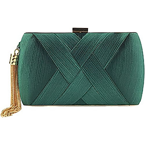 QZUnique Satin Evening Clutch Purses Rhinestone Pleated Frosted Handbag Elegant Sparkling Party Prom Wedding Bag for Women