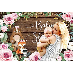 Leowefowa 7x5ft Baby Shower Backdrop Jungle Animal Pink Rose Leaf Leaf Photography Background Newborn Birthday Party Banner Photo Booth Studio Shoot Props