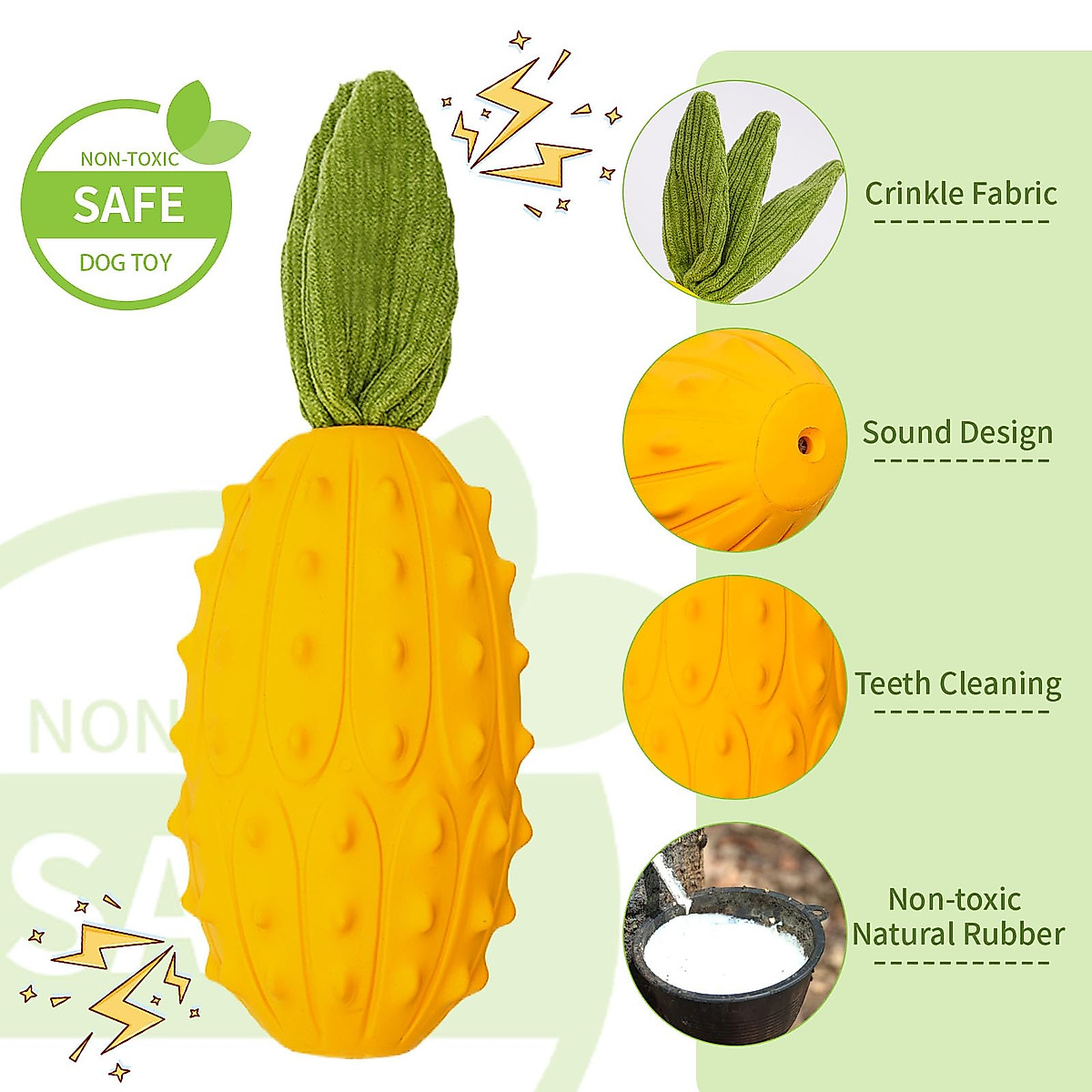 LIFLIX Squeaky Dog Toys, Durable Dog Chew Toys, Strong Tough Dog Toy with Natural Rubber, Teething Chew Toys for Small Medium Large Dogs, Kiwano Horned Cucumber Shape