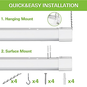 hykolity 2 Pack 4FT LED Shop Light Linkable, 120W 13000lm(400w Equivalent), 5000K Utility Shop Lights for Garages, Workshops, Basements, Hanging or FlushMount, with Power Cord and Pull Chain, ETL