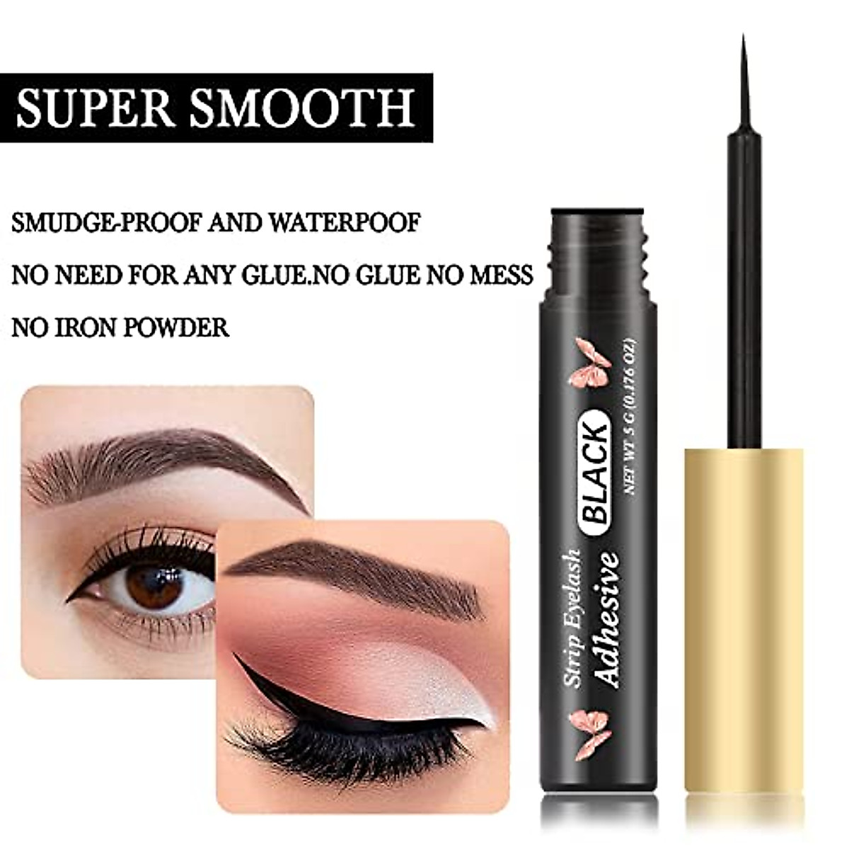 Magnetic Eyeliner 3PCS Smudge Resistant Magnetic liner,Works with All Magnetic Eyelashes,No iron powder and Natural Look,Easy to apply and No Glue needed (3PCS, Gold+Black)