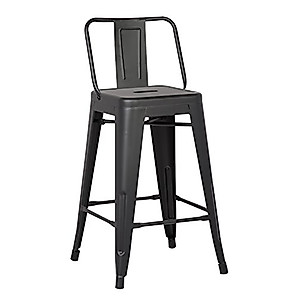 AC Pacific Modern Industrial Metal Bar Stool, Bucket Back and 4 Leg Design Ideal for Kitchen Island or Counter Top, Set of 2, 24" Seat, Matte Black