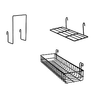 FRIADE Wall Grid Panel Hanging Basket with Hooks,Bookshelf,Display Shelf,Wall Organizer and Metal Shelving for Home Supplies,1 Set of 3 (Black)