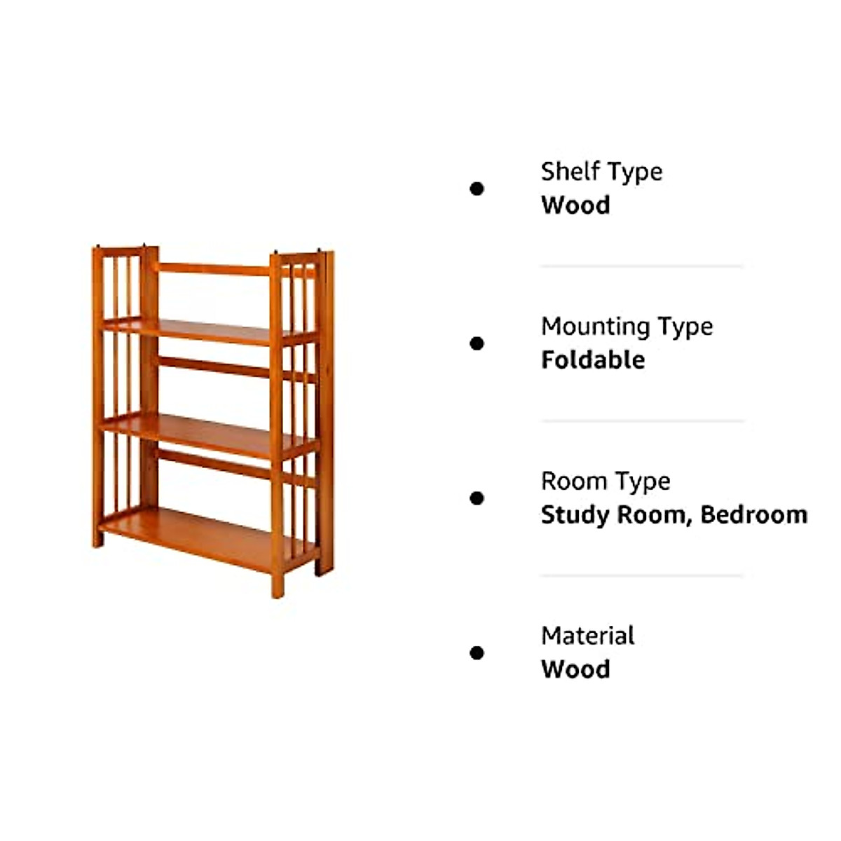 Casual Home 3-Shelf 27.5" Wide Folding Stackable Bookcase, Honey Oak (New)
