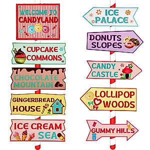 Gejoy 20 Pieces Candyland Party Decorations Candyland Trunk or Treat Car Decorations Kit Candyland Backdrop Signs for Halloween Christmas Party Decor (Cardstock)