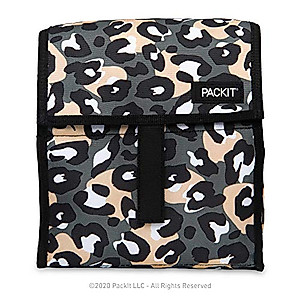 PackIt Freezable Lunch Bag, Wild Leopard Gray, Built with EcoFreeze Technology, Foldable, Reusable, Zip and Velcro Closure with Buckle Handle, Perfect for Lunches