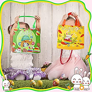 32 Pcs Easter Gift Bags Large 8 x 8 x 6 Inch Easter Non Woven Bags with Handles Rabbit Bunny Reusable Easter Tote Bags for Easter Egg Hunt, Party Favor Supplies