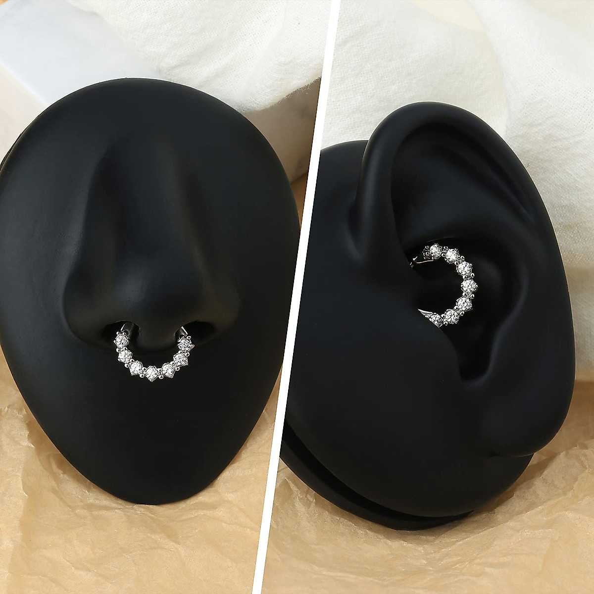 CM Crareesi Mania 16G Septum Clicker Rings Hoop 316L Stainless Steel Septum Clicker Rings Seven Clear CZ Septum Piercing Daith Piercing Jewelry