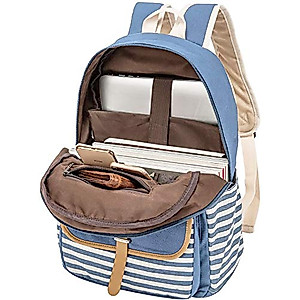 Createy 4 Pcs Canvas Backpack for Girls School Bag Kids Bookbags Teen Backpack Travel Daypack Stripe Backpack with Lunch Box and Pencil Case
