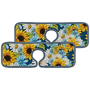 Kitchen Faucet Absorbent Mat 2 Pieces Yellow White Sunflower Daisy Faucet Sink Splash Guard Bathroom Counter and RV,Faucet Counter Sink Water Stains Preventer