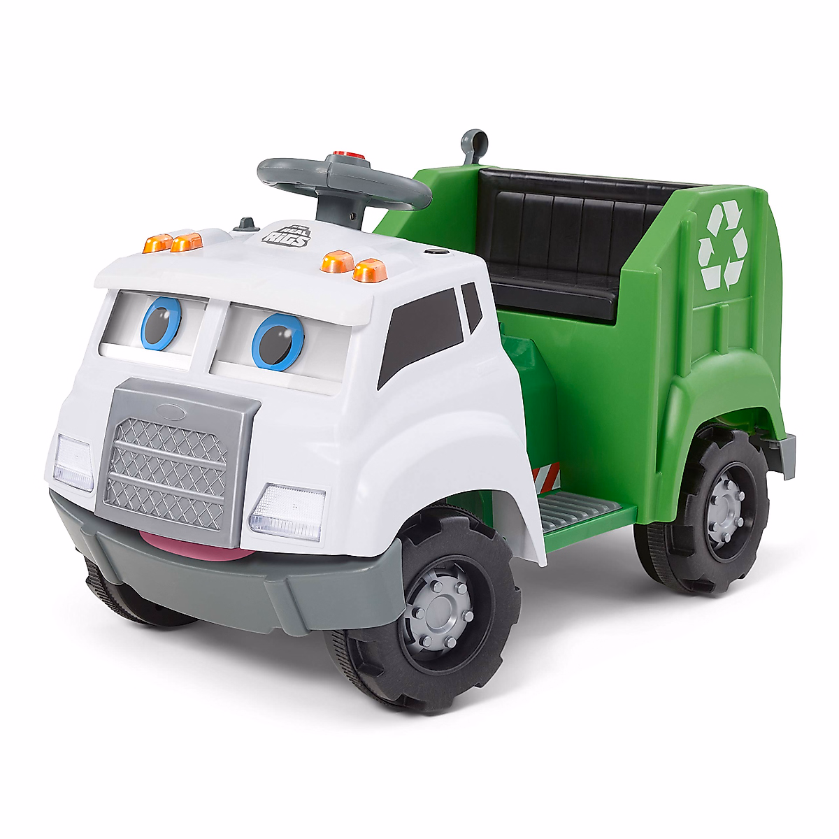 Kid Trax Real Rigs Toddler Recycling Truck Interactive Ride On Toy, Kids Ages 1.5-4 Years, 6 Volt Battery and Charger, Sound Effects, 9 Recycling Accessories Included,Green