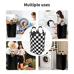 feilicase Collapsible Black White Checkered Checker Storage Bin Hamper Laundry Basket, Foldable Dirty Clothes Bag with Handles Home Bedroom Office Toys Books Organizer
