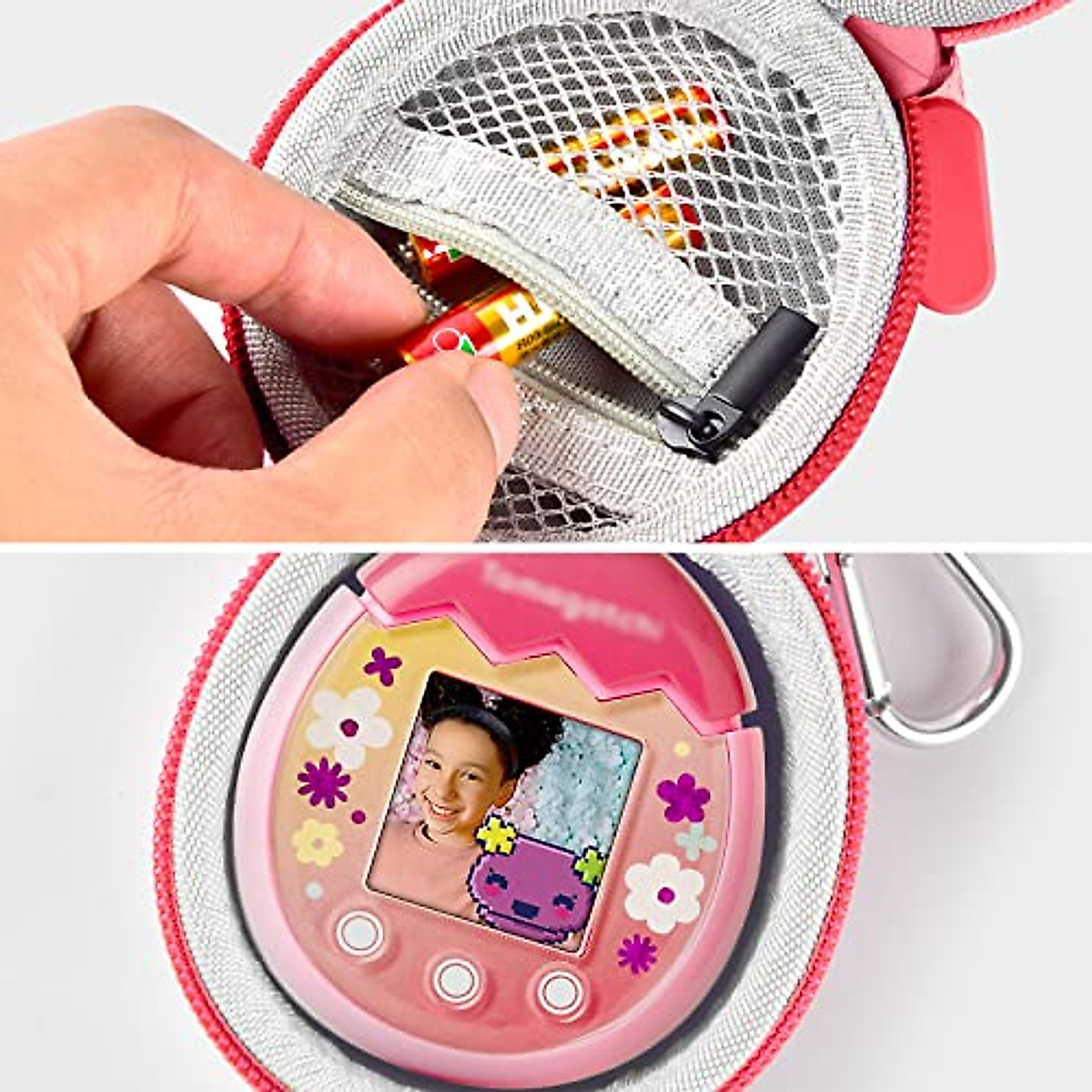 Case Compatible with Tamagotchi Pix/for Tamagotchi On Virtual Pet, Portable Mini Toy Carrying Storage Bag Cover with Accessories Mesh Pocket (Pink)